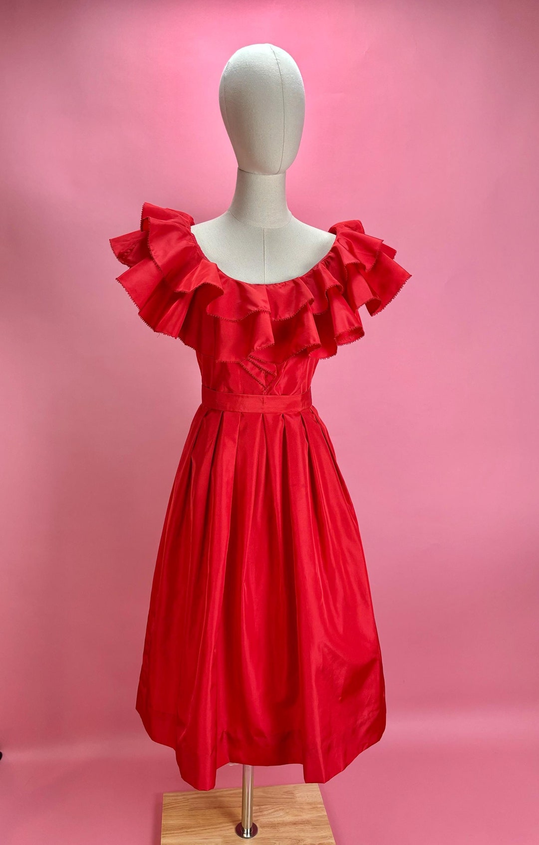 1980's Albert Nipon Red Ruffled Party Dress - Etsy