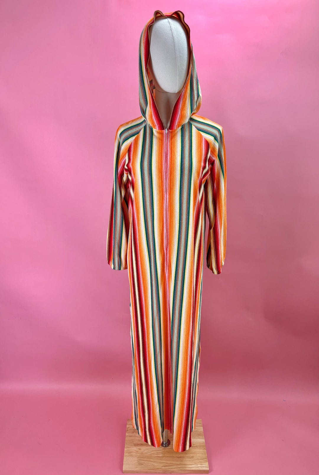 1970's Hooded Rainbow Striped Terry Cloth Robe - Etsy