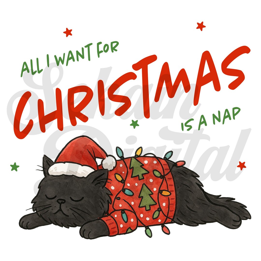 Funny Christmas Cat Nap PNG, Sarcastic Xmas Design (digital Download ...