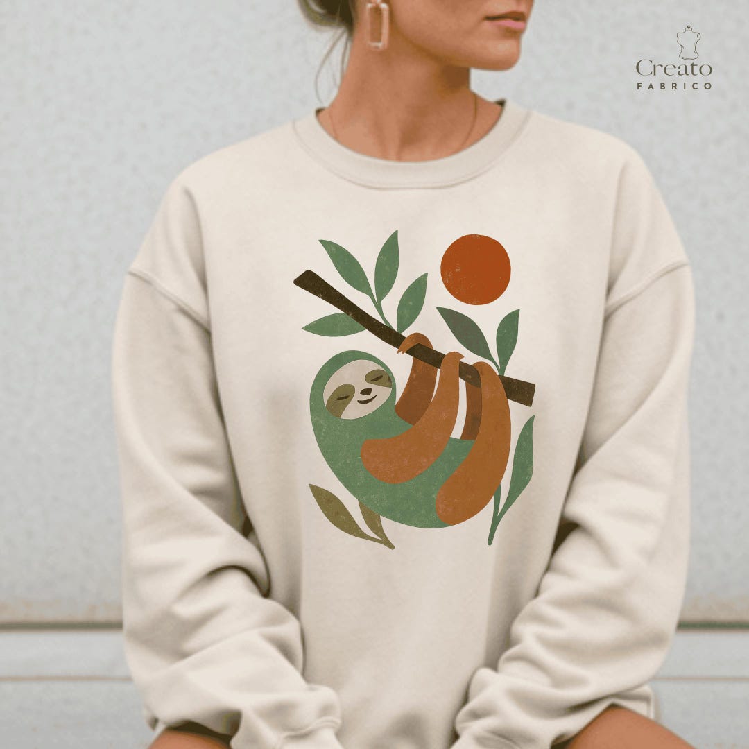 Sloth Sweatshirt, Minimalist Animal Graphic Crewneck, Cozy Slow Living ...