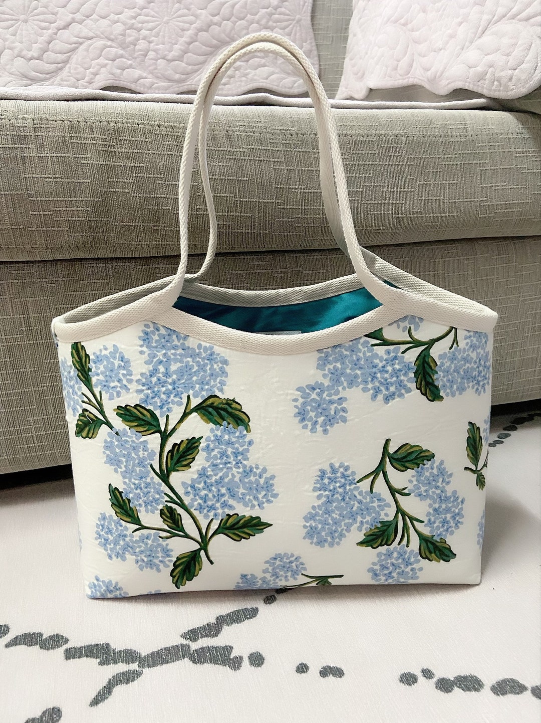 Handmade Japanese Style Tote Bag: Rifle Paper Co. Blue Hydrangeas - Etsy