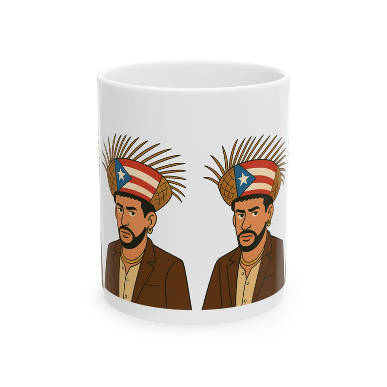Boricua Coffee Mug | Benito Cartoon With Pava Hat | Puerto Rican Flag ...