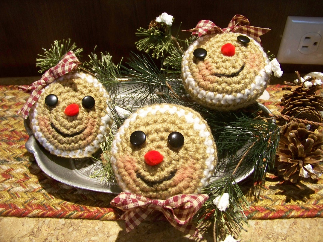 Gingerbread Bowl Fillers, Crocheted Gingerbread Bowl Fillers, Set of 3 ...
