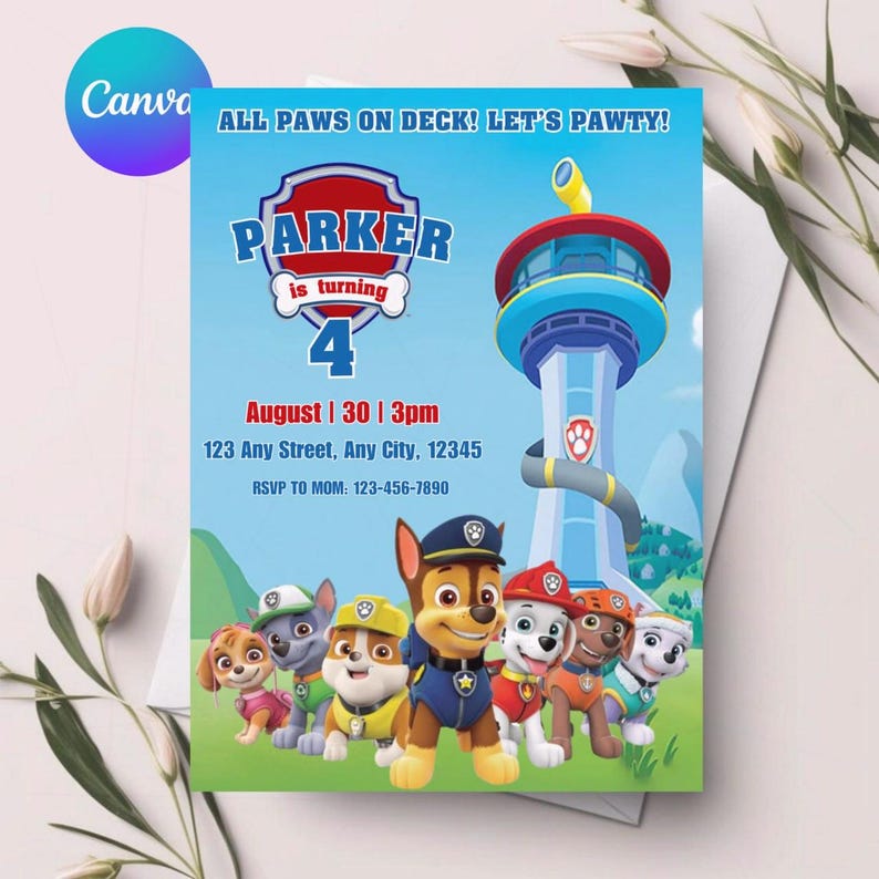 Editable Paw-ty Birthday Invitation Template, Kids Party Invitation ...