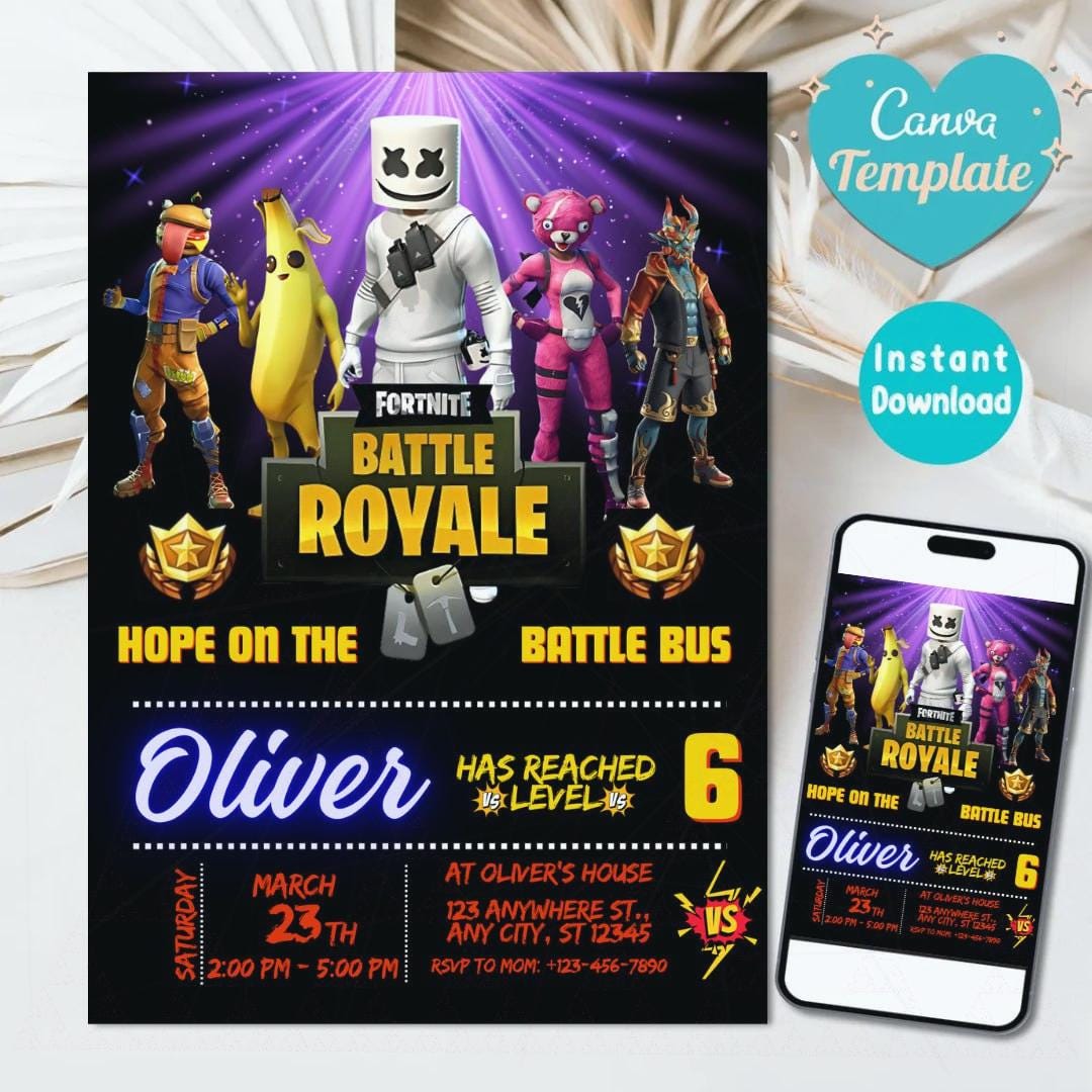 Editable Fort Game Birthday Invitation | Video Game Theme | Battle ...