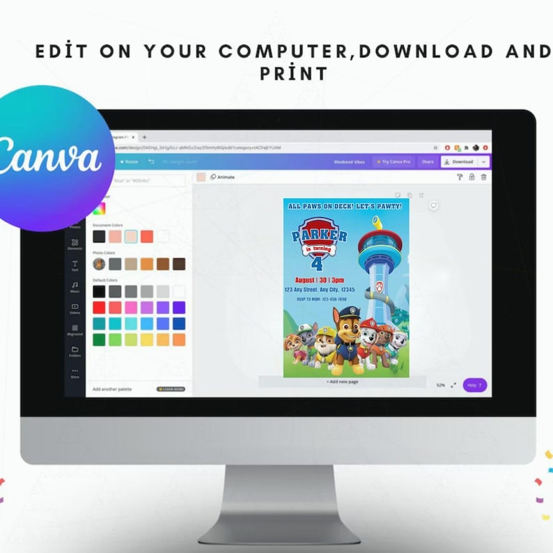 Editable Paw-ty Birthday Invitation Template, Kids Party Invitation ...