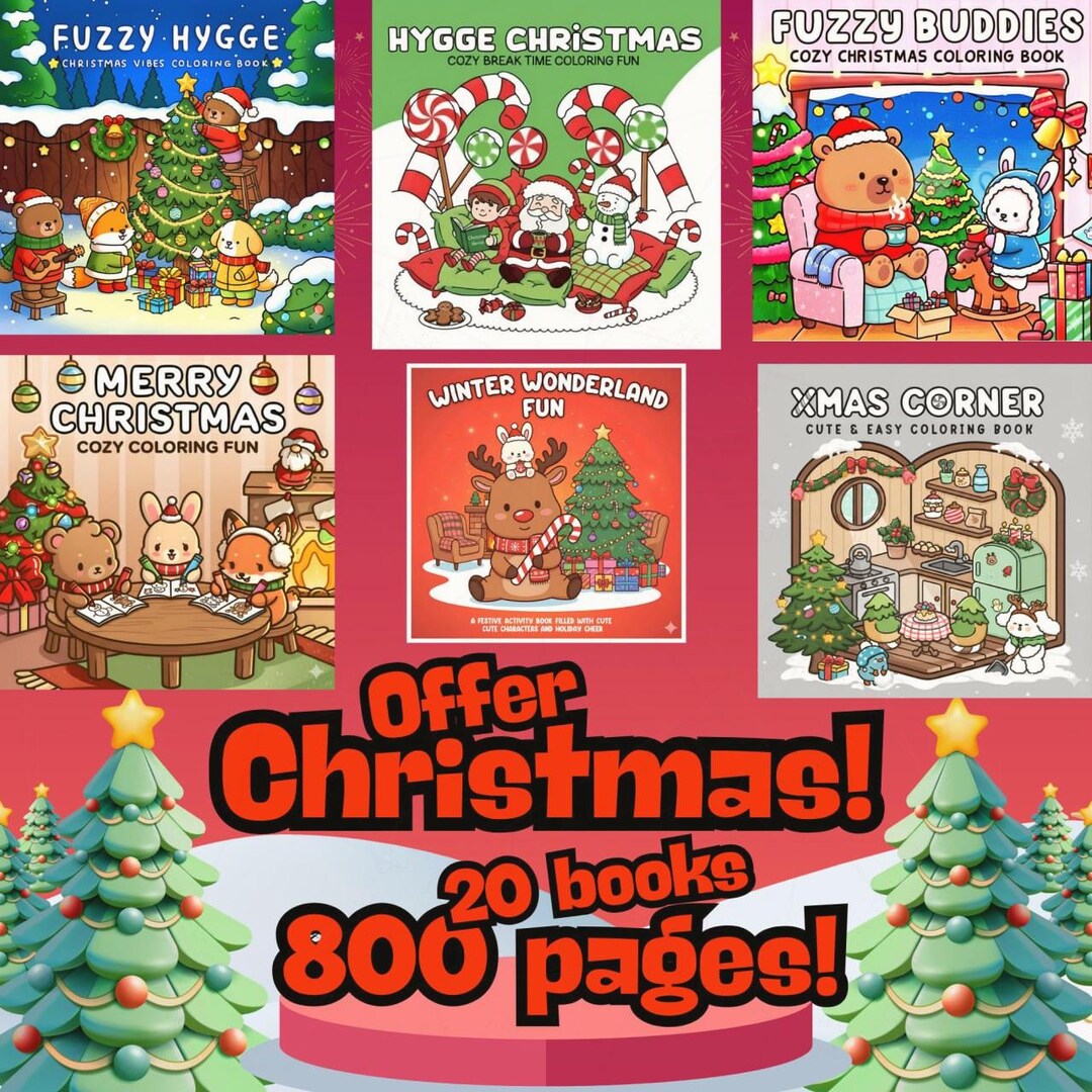 20 Christmas Coloring Books 800 Pages Cute Style Bold and Easy Kids ...