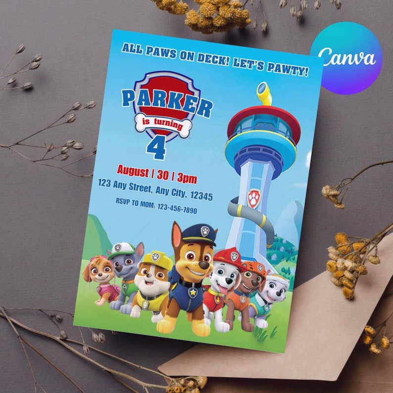 Editable Paw-ty Birthday Invitation Template, Kids Party Invitation ...