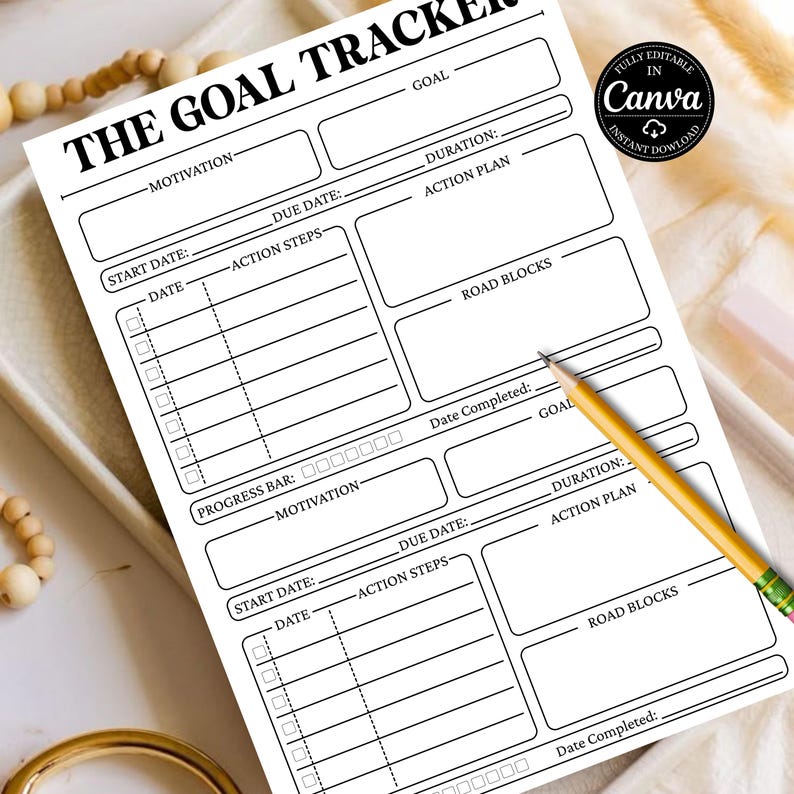 SMART Goal Tracker Printable, Minimal Action Plan & Progress Tracking ...