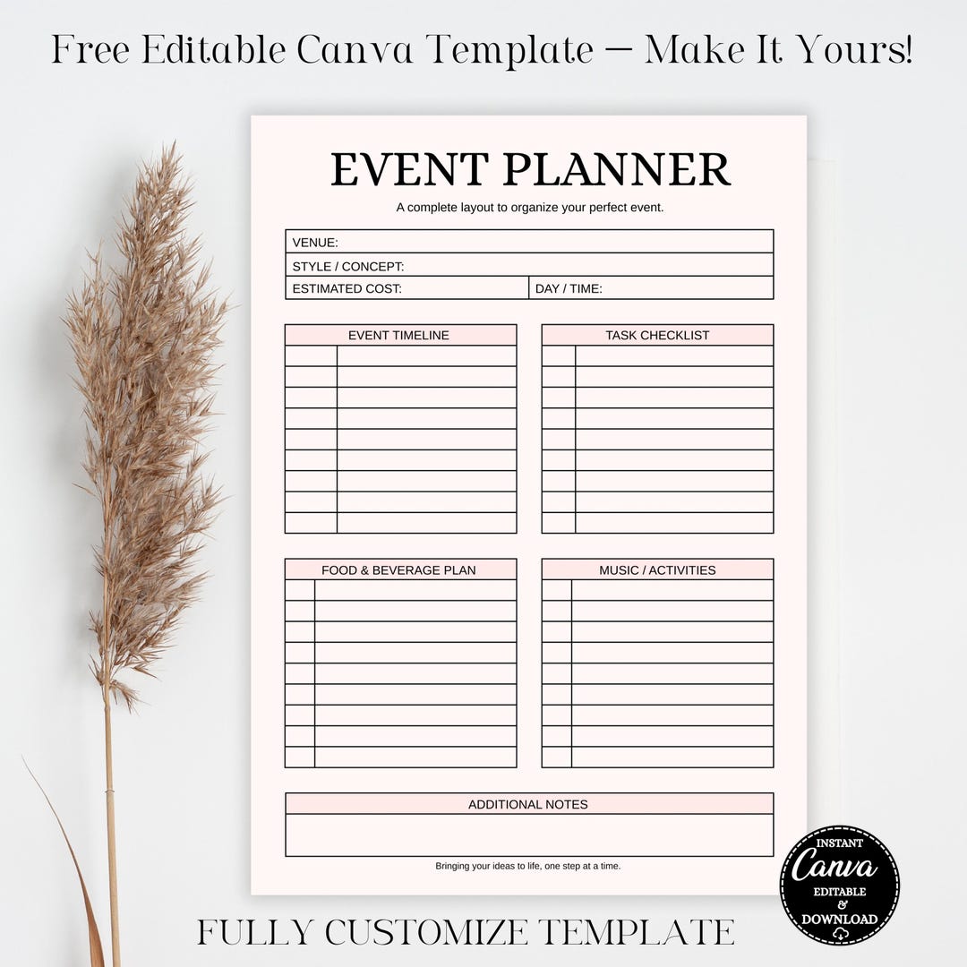 Editable Event Planner Template, Corporate Event Checklist, Family ...