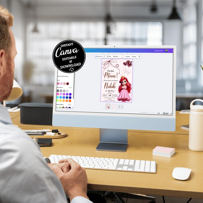 Editable Princess Birthday Invitation Canva Template, Pink Heart Bow ...