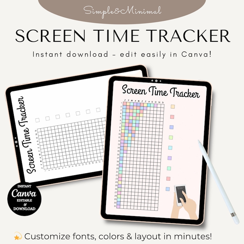 Editable Screen Time Tracker Printable: Daily Activity Chart for Kids ...