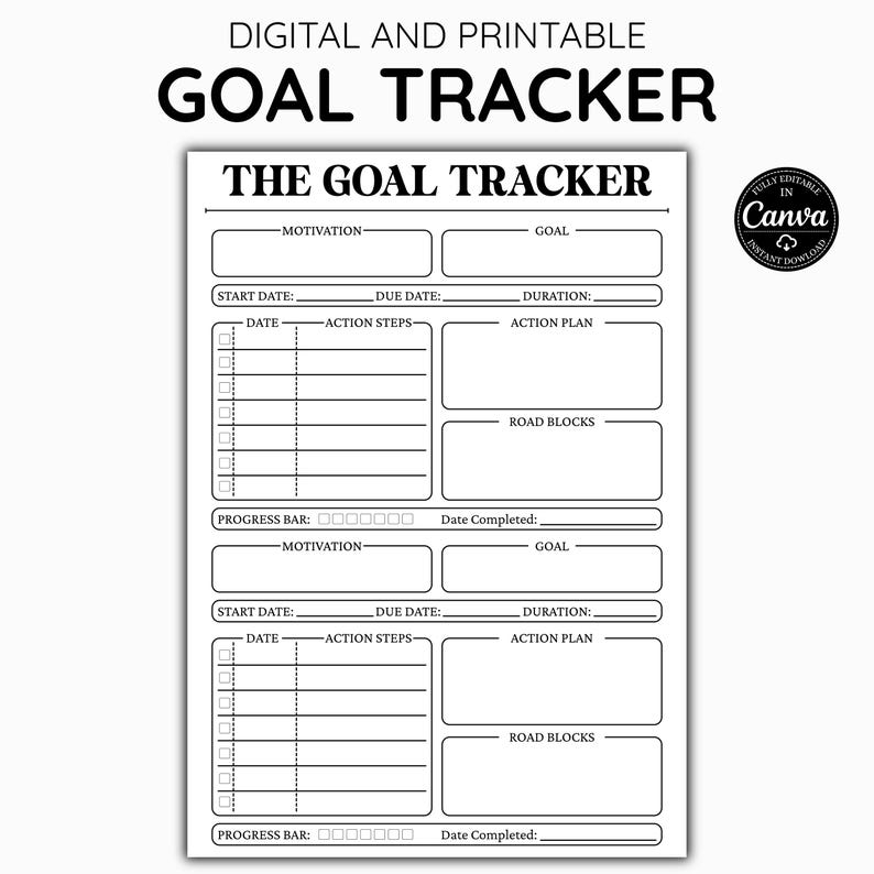 SMART Goal Tracker Printable, Minimal Action Plan & Progress Tracking ...