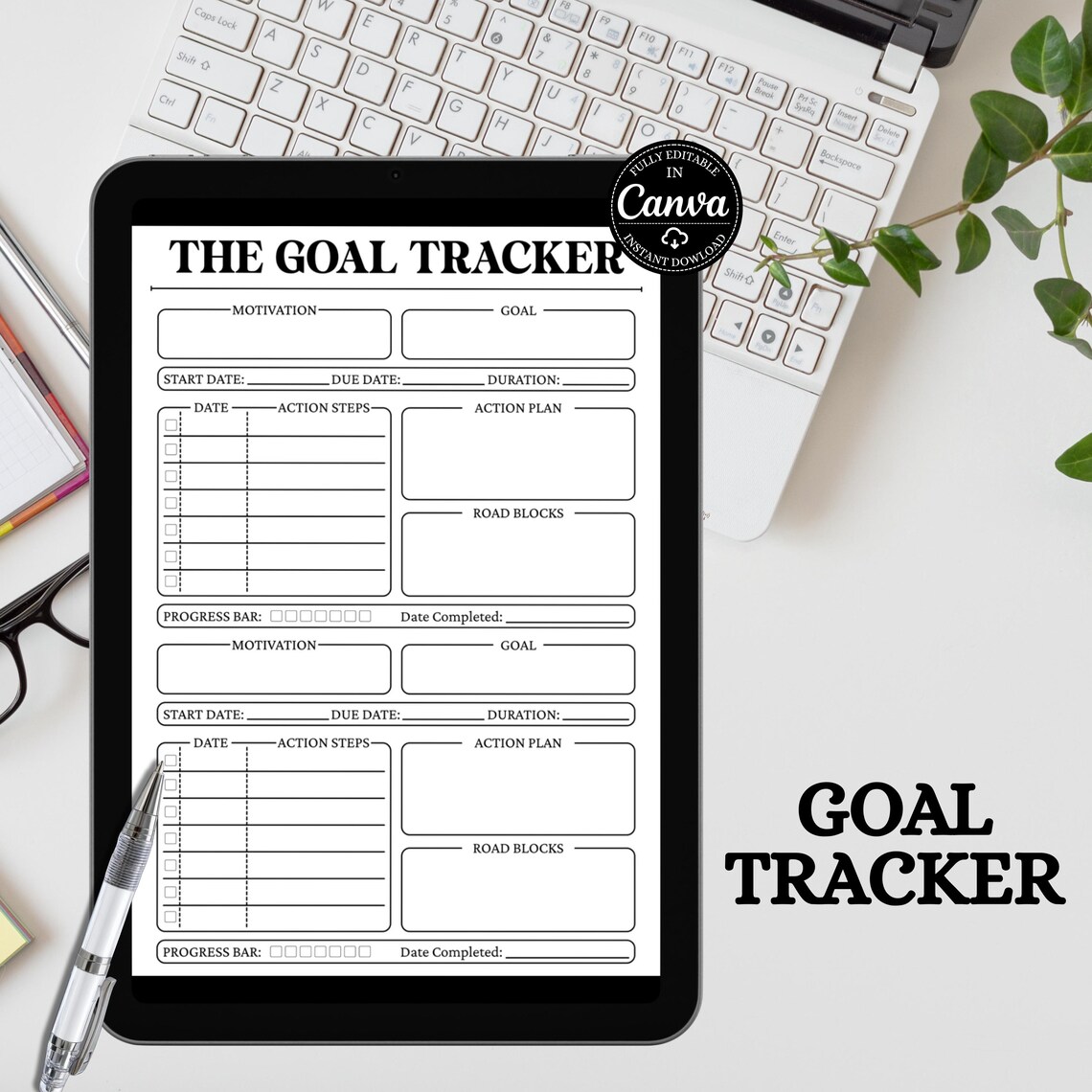 SMART Goal Tracker Printable, Minimal Action Plan & Progress Tracking ...