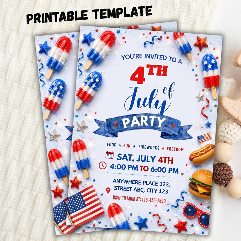 4th of July Invitation Template, Editable Canva America 250 ...
