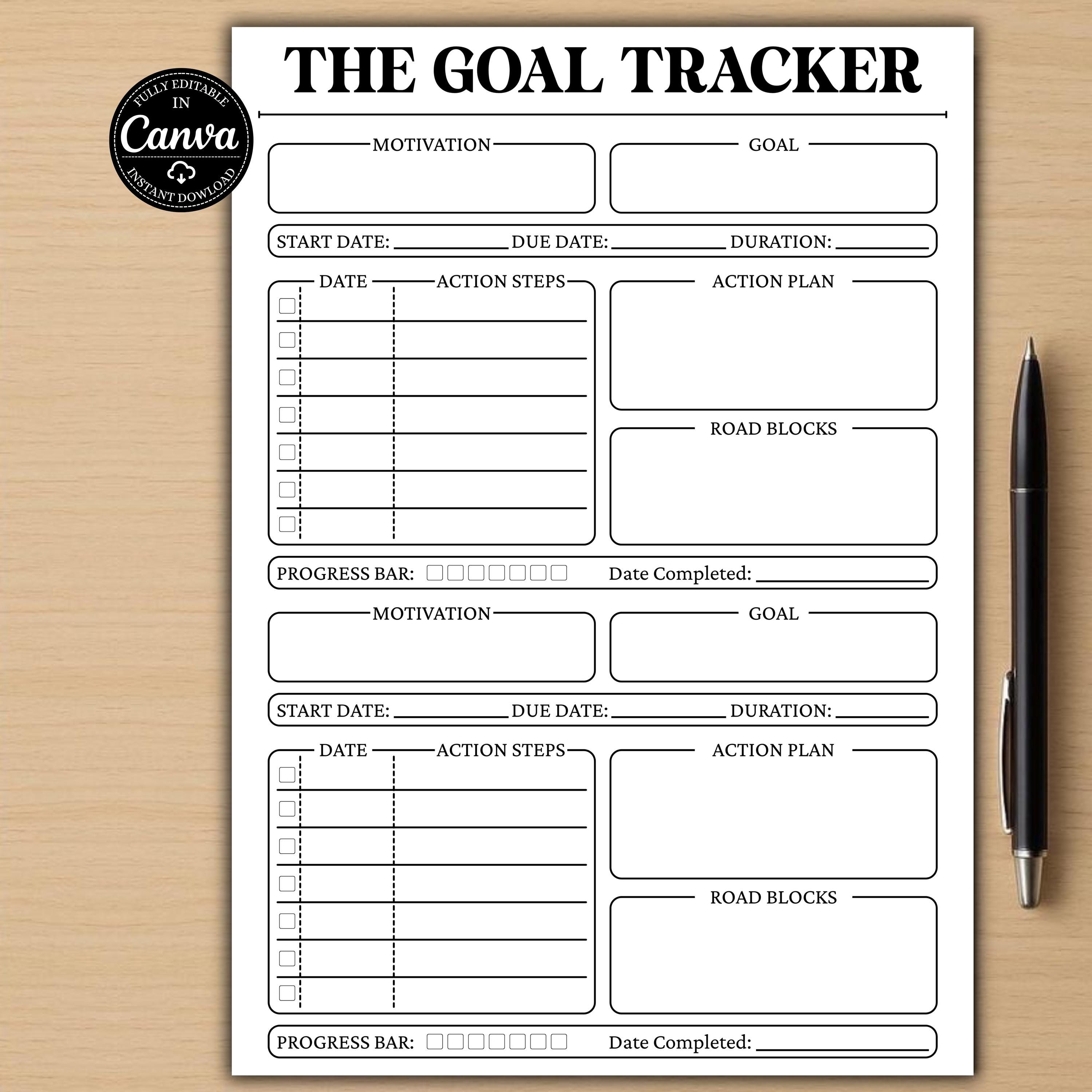 SMART Goal Tracker Printable, Minimal Action Plan & Progress Tracking ...