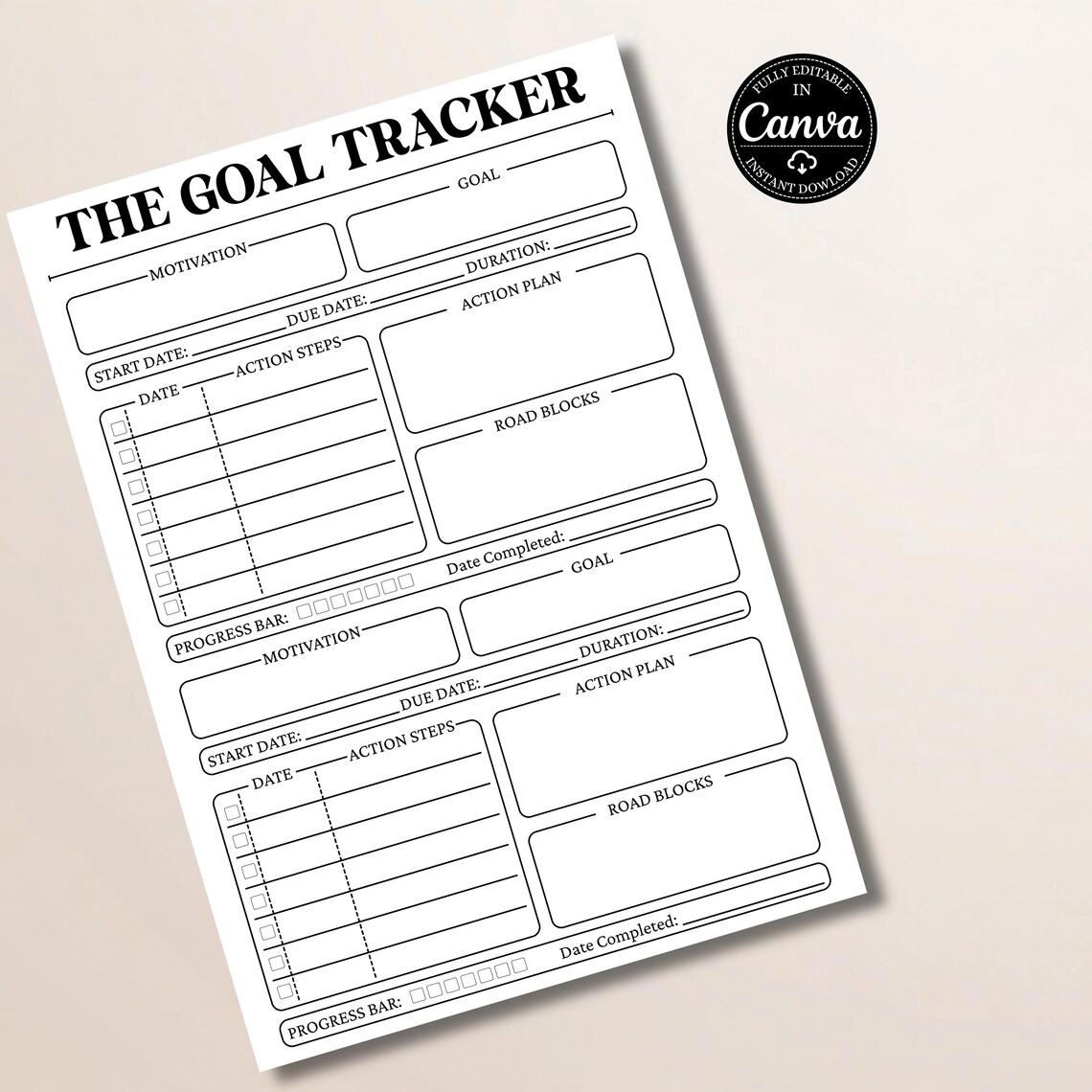 SMART Goal Tracker Printable, Minimal Action Plan & Progress Tracking ...