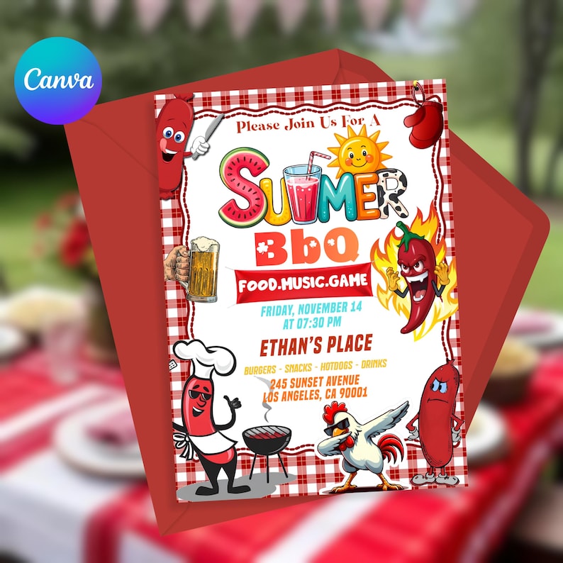 Summer BBQ Party Flyer Editable Template, DIY Cookout Invitation, Canva ...