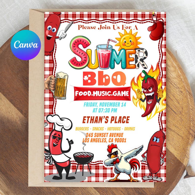 Summer BBQ Party Flyer Editable Template, DIY Cookout Invitation, Canva ...