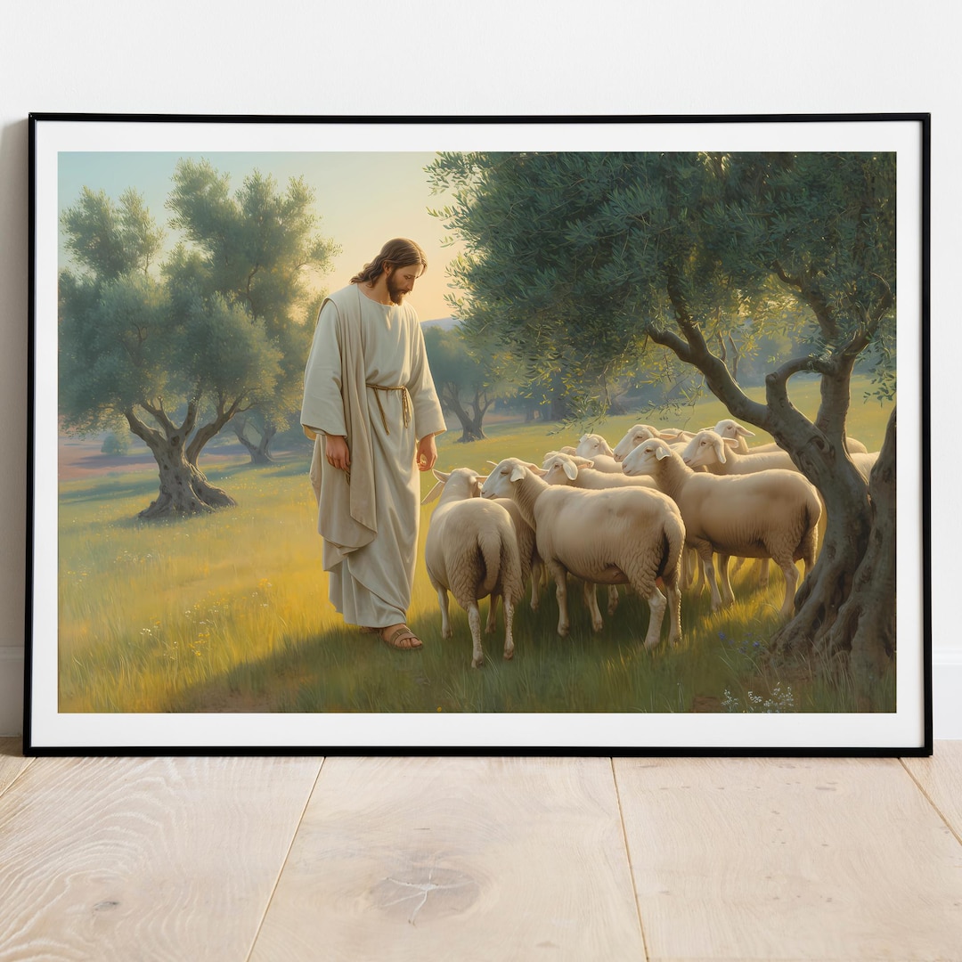 Jesus the Good Shepherd Art: Christian Bible Pastoral Scene (digital ...