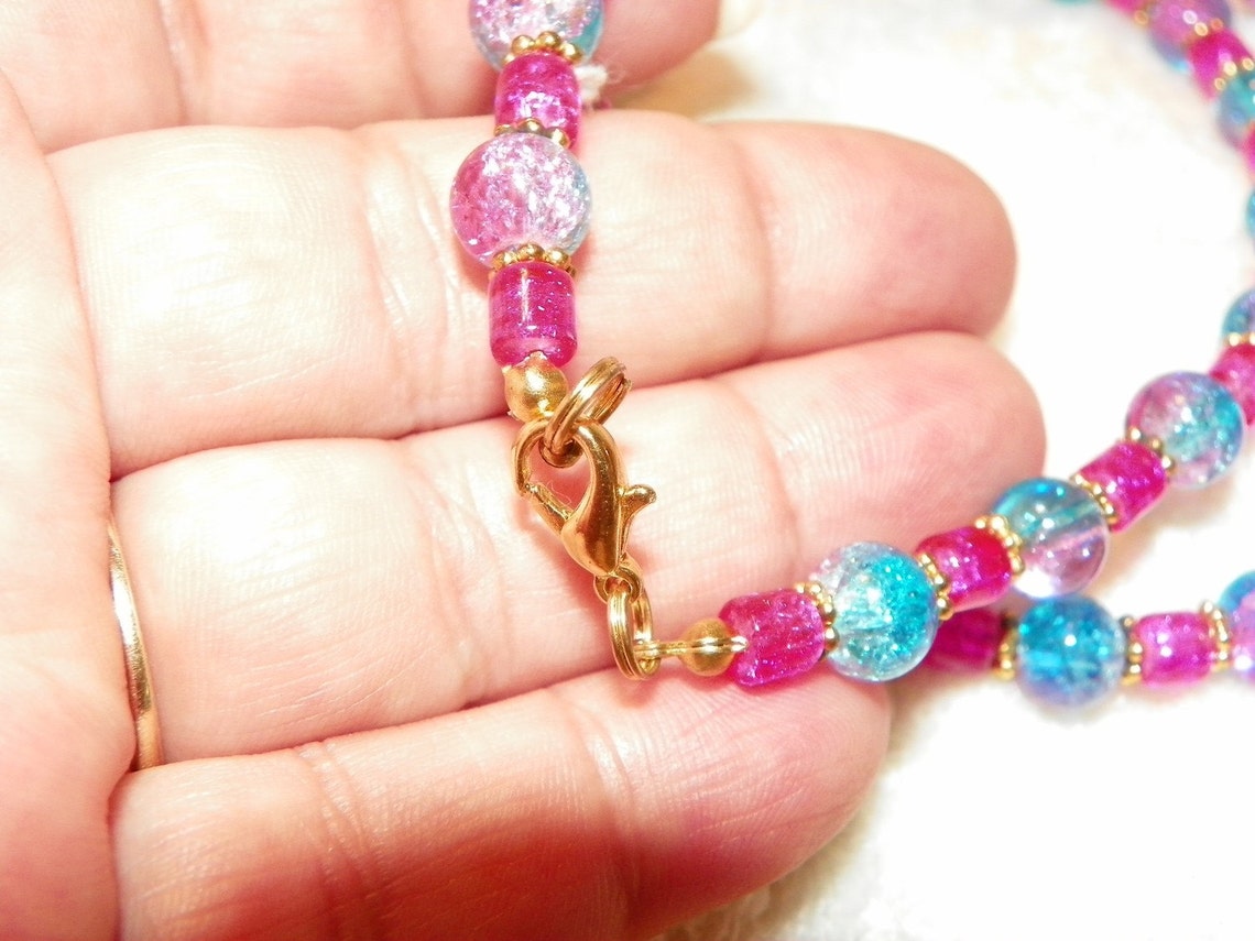 Blue Aqua Necklace hot pink necklace blue necklace aqua | Etsy