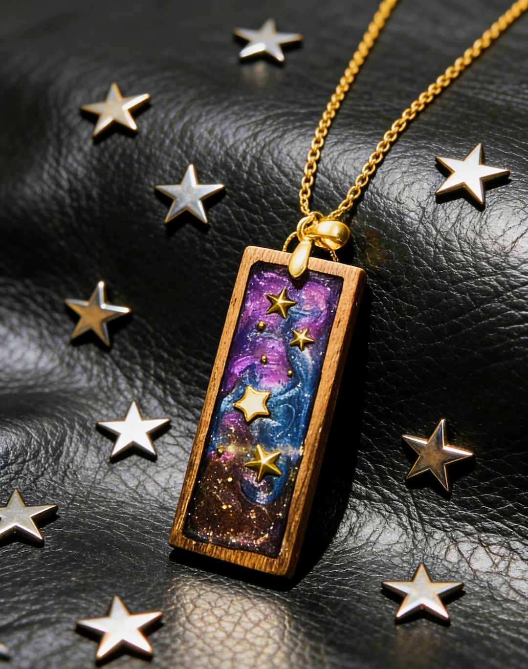 Van Gogh Starry Night Wood Resin Pendant – Glow-in-the-dark Star ...