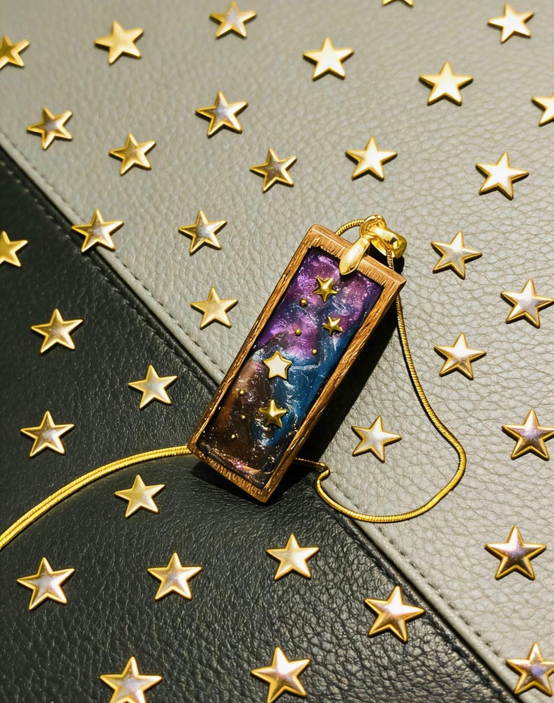 Van Gogh Starry Night Wood Resin Pendant – Glow-in-the-dark Star ...