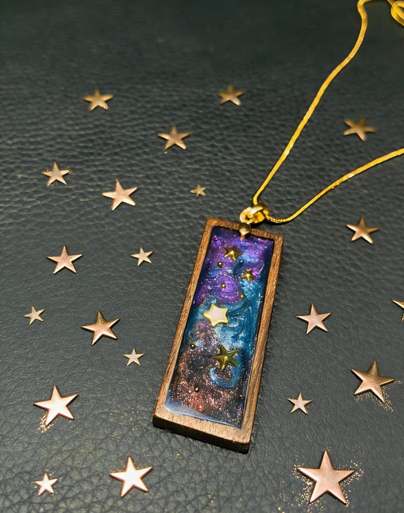 Van Gogh Starry Night Wood Resin Pendant – Glow-in-the-dark Star ...