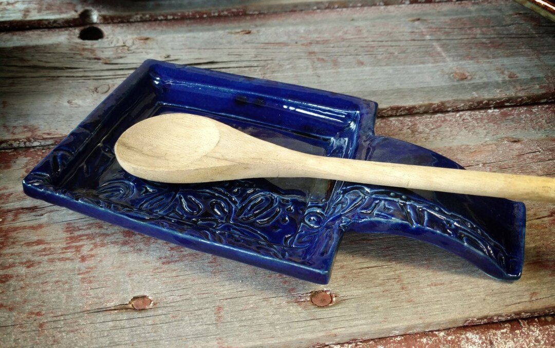 Pottery Spoon Rest / Square Spoon Holder / Stamped Ceramic Spoon Rest ...