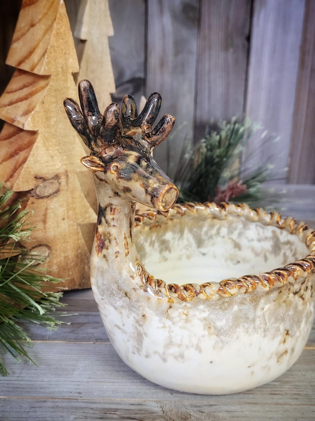 Holiday Decor / Reindeer Bowl / Candy Dish / Christmas Serving / Winter ...