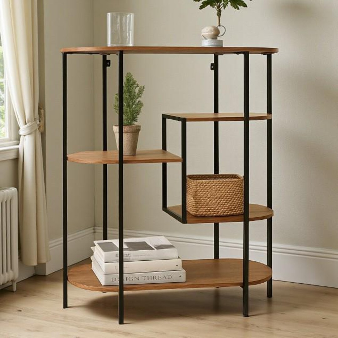 Modern Wood Metal Oval Side Console Storage Shelf - Etsy