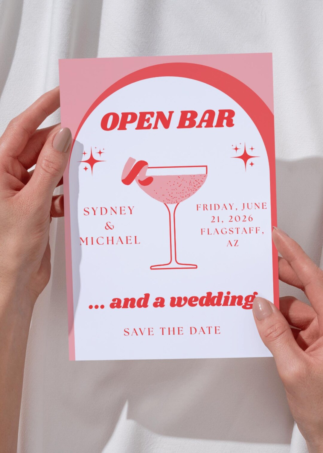 Pink Cocktail Open Bar Save the Date - Etsy