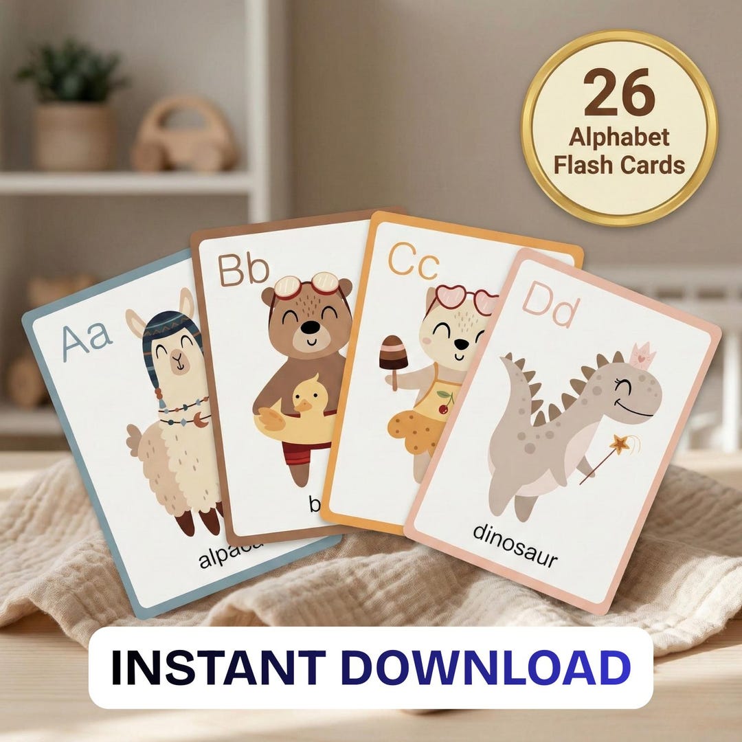 Animal Alphabet Flashcards Printable, ABC Flash Cards for Toddlers ...