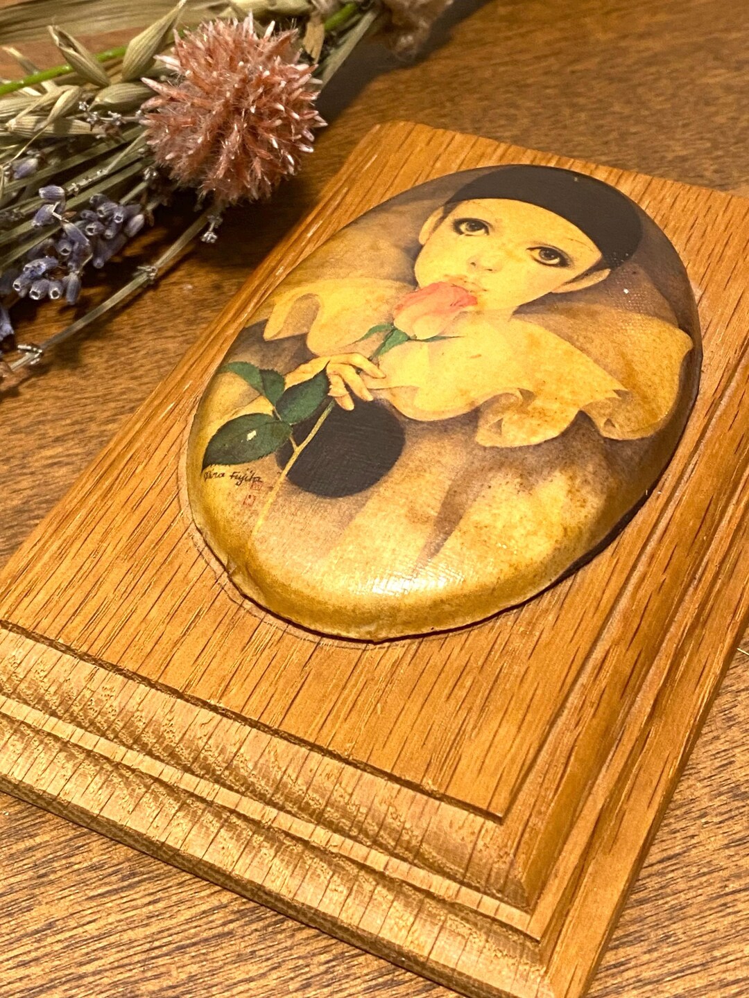 Vintage Mira Fujita Pierrot Love Oval Plaque | 80s Sad Clown Art With ...
