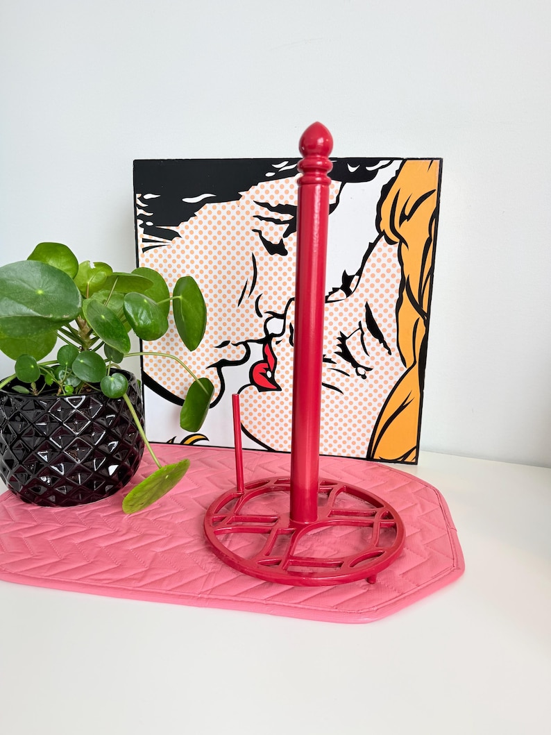 Vintage Red Cast Iron Paper Towel Holder | Farmhouse Kitchen Paper Rack ...