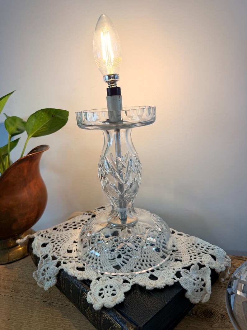 Vintage Crystal Mushroom Lamp | Vintage Boudoir Lamp | Pinwheel Cut ...