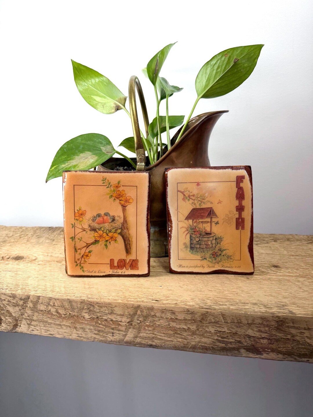 Vintage Handmade Love & Faith Wall Art | Retro Religious Decoupage Wood ...