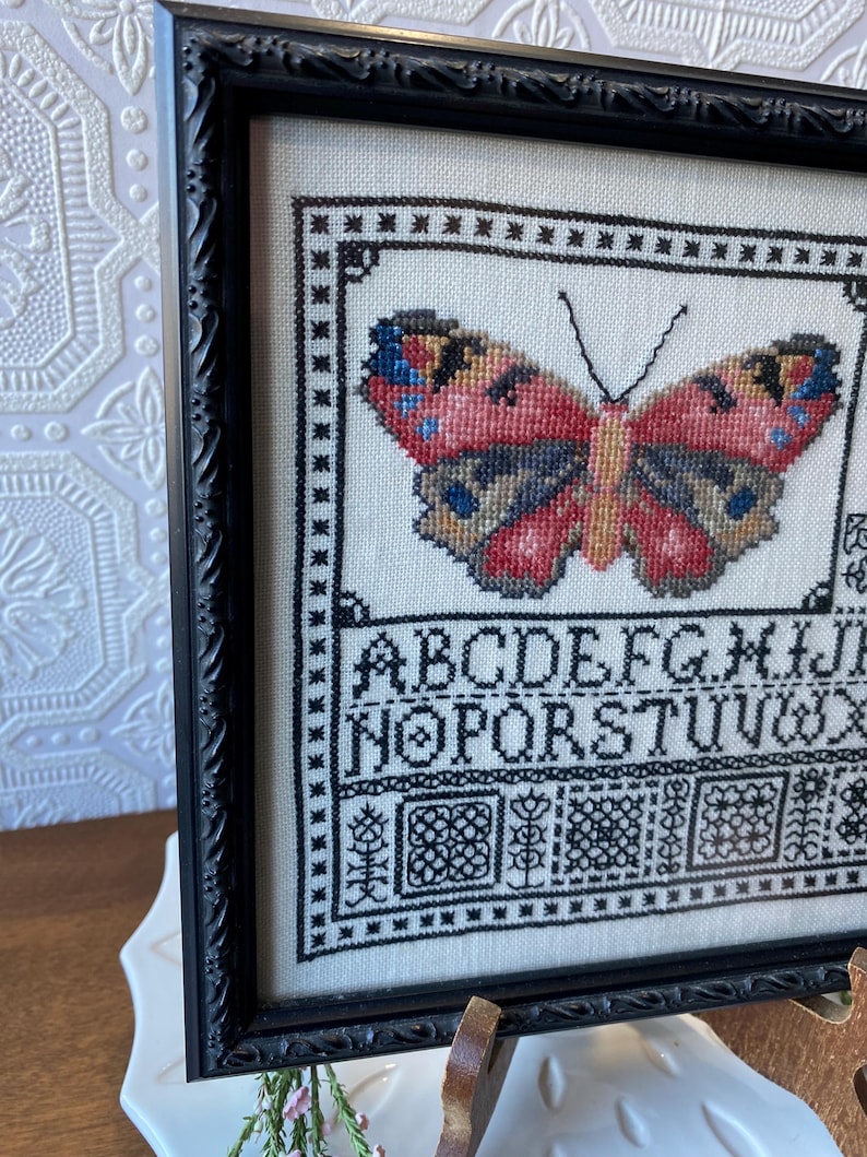 Vintage Butterfly Alphabet Needlepoint | Stitched Cross Stitch Framed ...