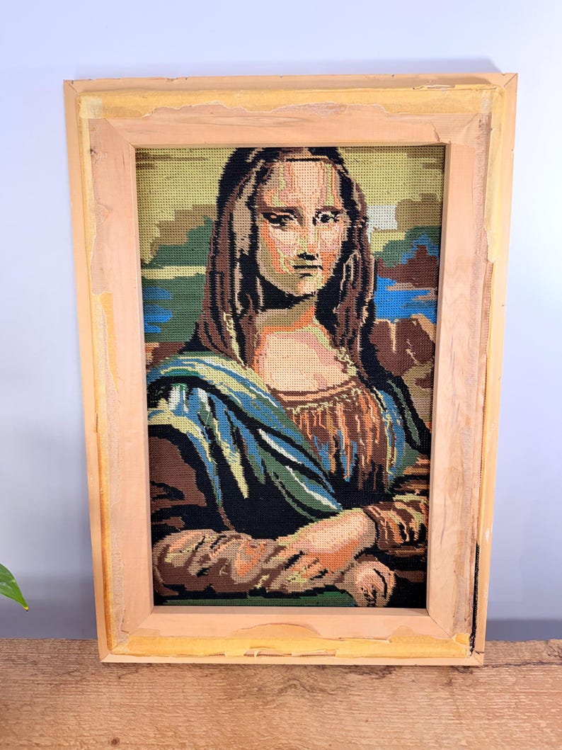 Vintage Pop Art Mona Lisa Needlepoint | Mid-century Fiber Art | 1970s ...
