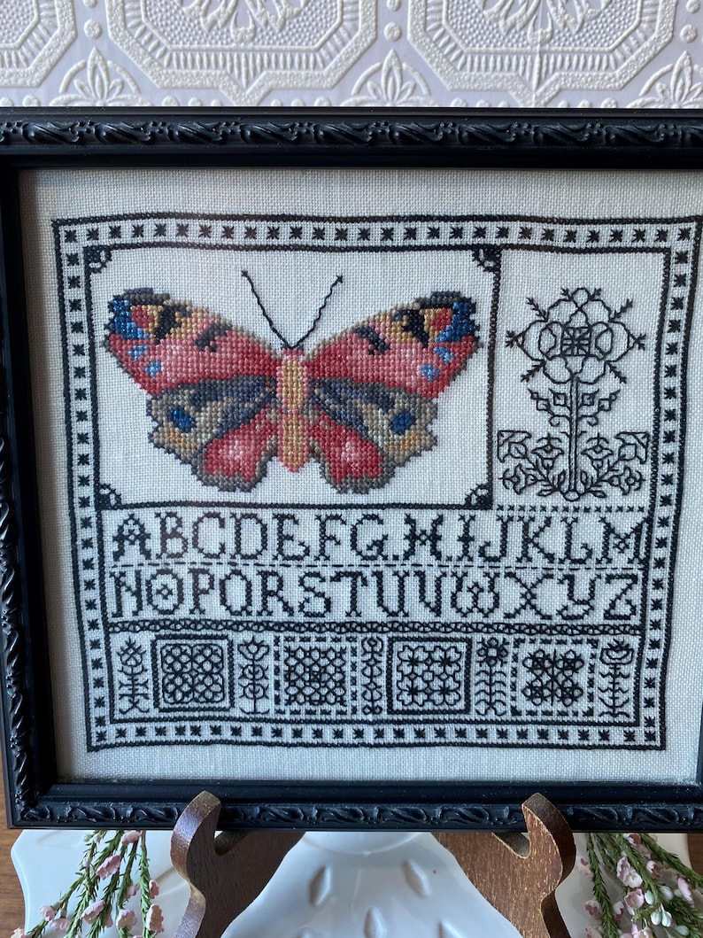 Vintage Butterfly Alphabet Needlepoint | Stitched Cross Stitch Framed ...