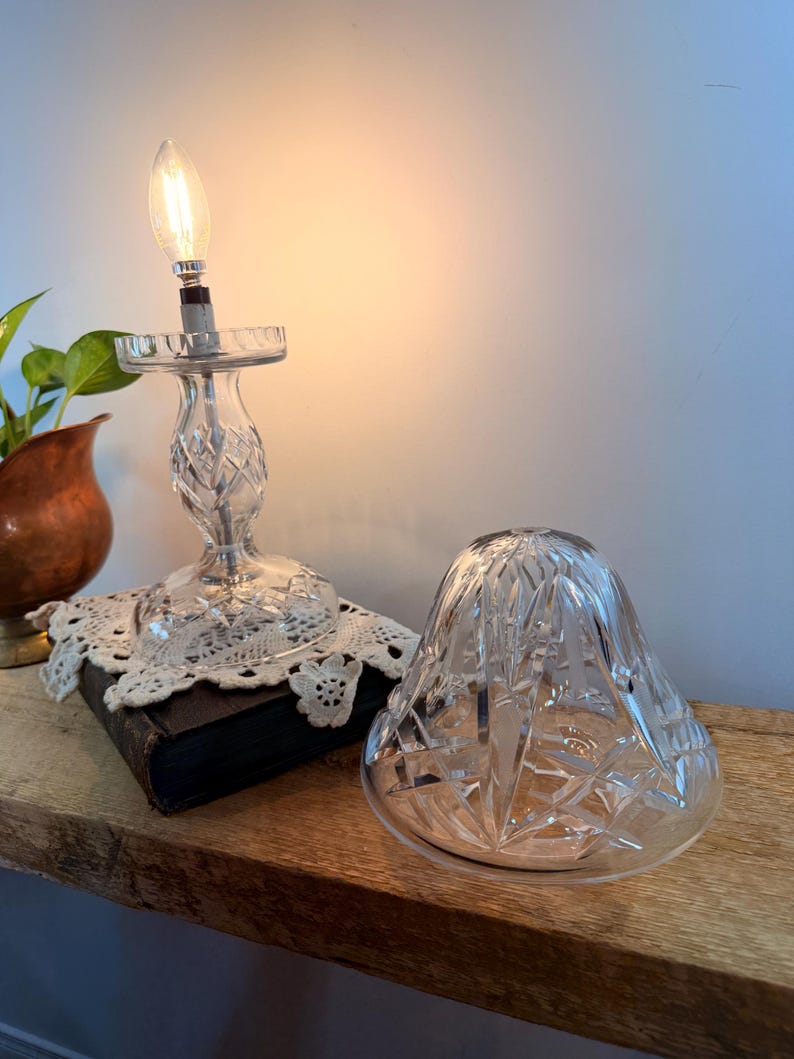 Vintage Crystal Mushroom Lamp | Vintage Boudoir Lamp | Pinwheel Cut ...