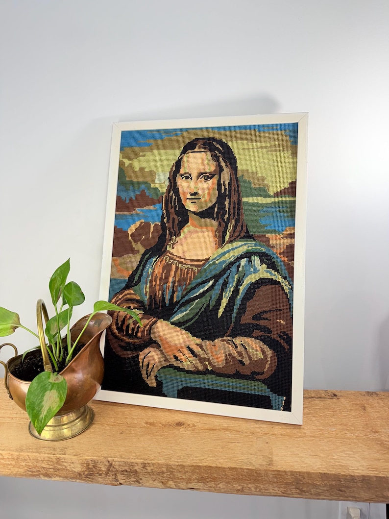Vintage Pop Art Mona Lisa Needlepoint | Mid-century Fiber Art | 1970s ...