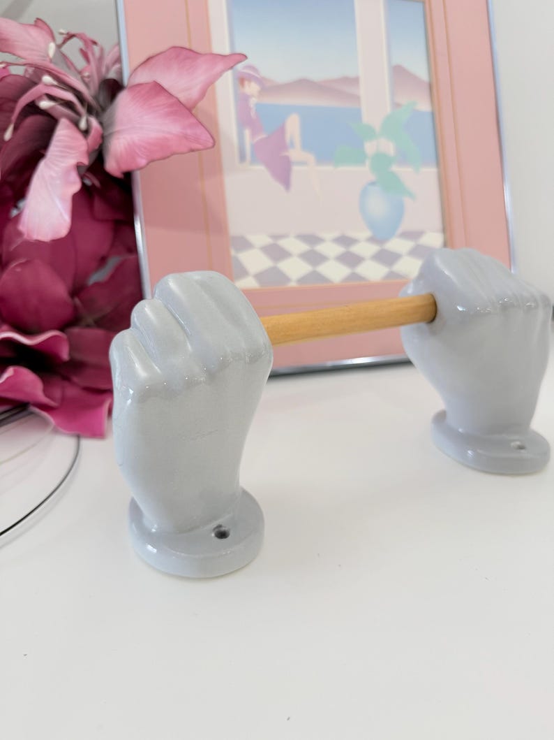 Vintage Ceramic Toilet Paper Holding Hands Towel Holder | Vintage Gray ...