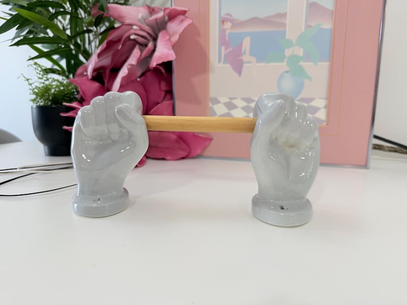 Vintage Ceramic Toilet Paper Holding Hands Towel Holder | Vintage Gray ...