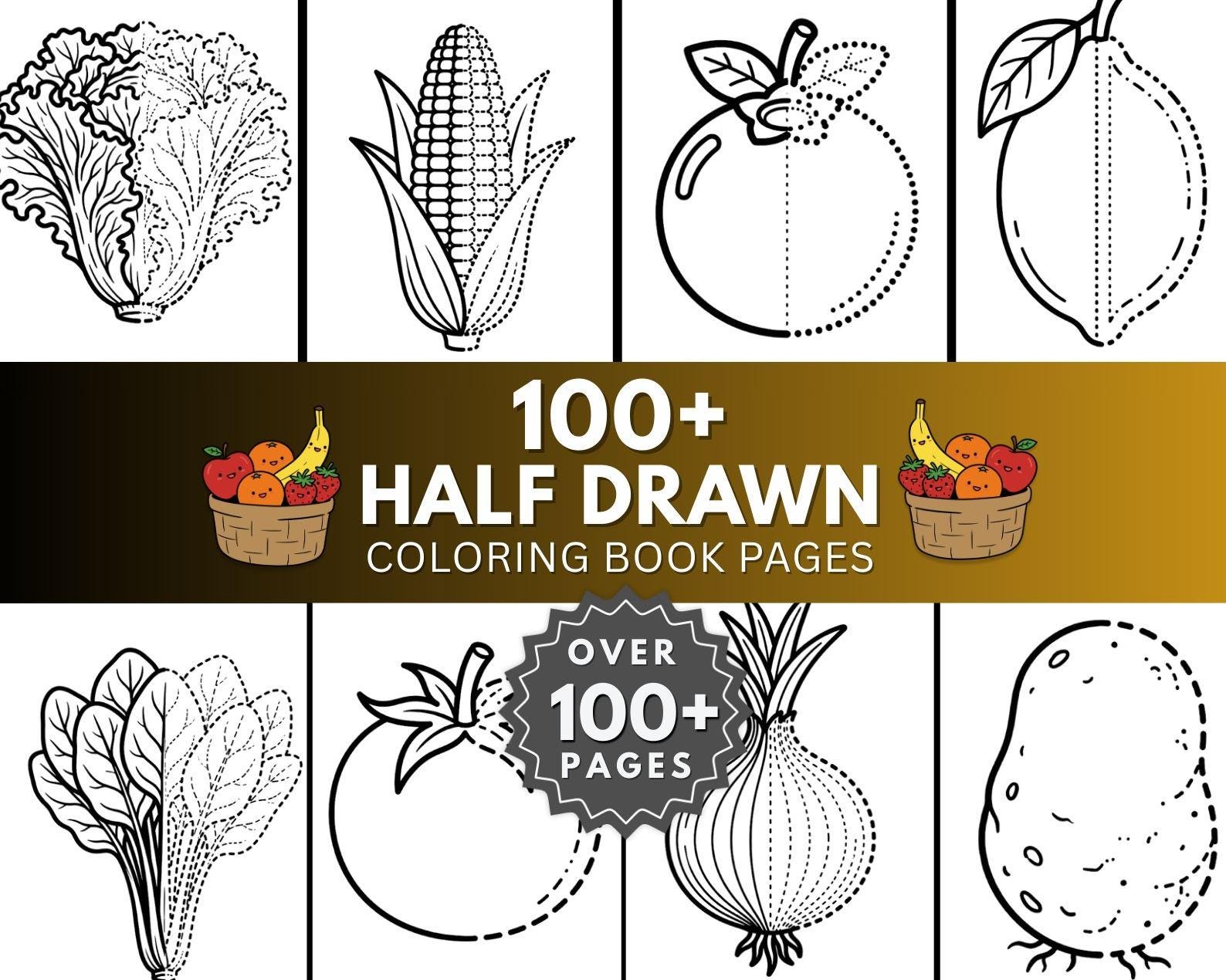 100 Half Drawn Coloring Pages| 2 in 1 Activity for Kids |instant ...