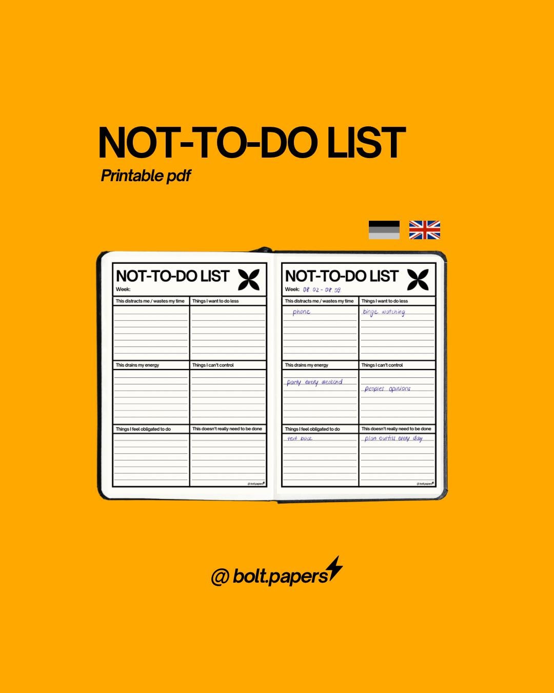 Not to Do List / Printable Planner PDF / Minimalist Productivity ...