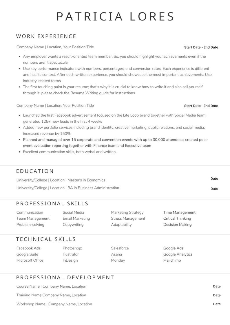 ATS Resume Template Minimalist Design, Editable in Canva & Google Docs ...
