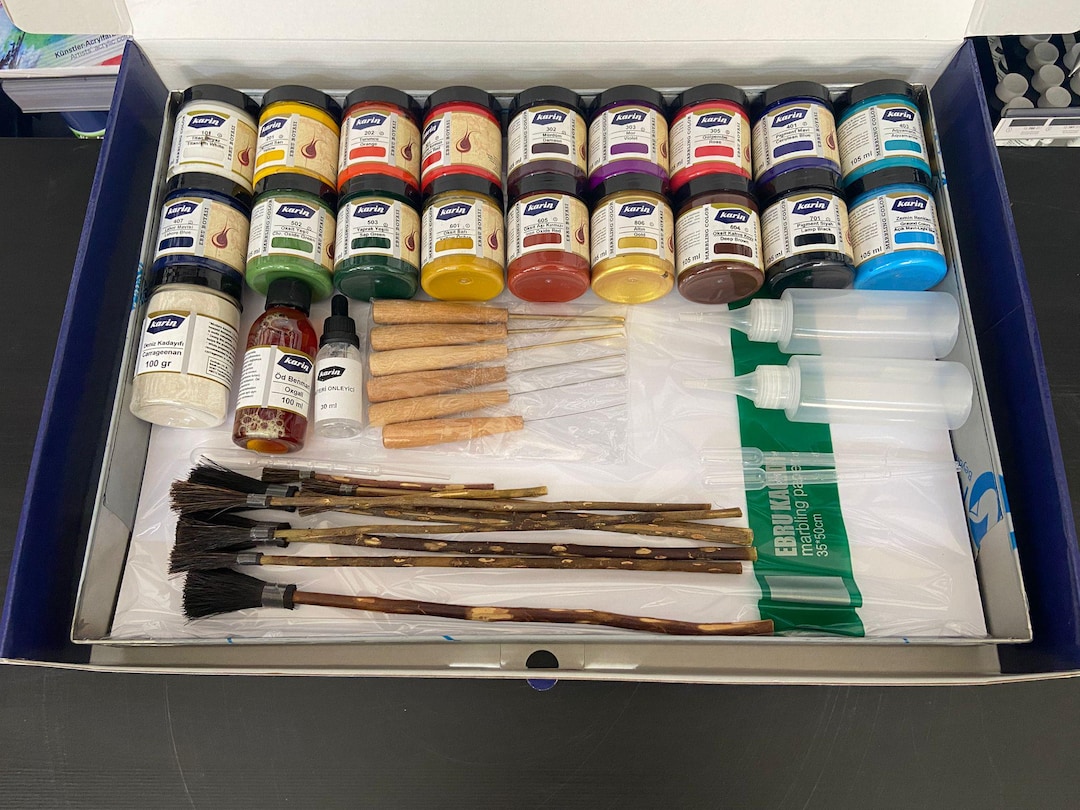 Turkish Ebru Art Set, Marbling Kit, 18 Colors, 100 Paper Sheets - Etsy