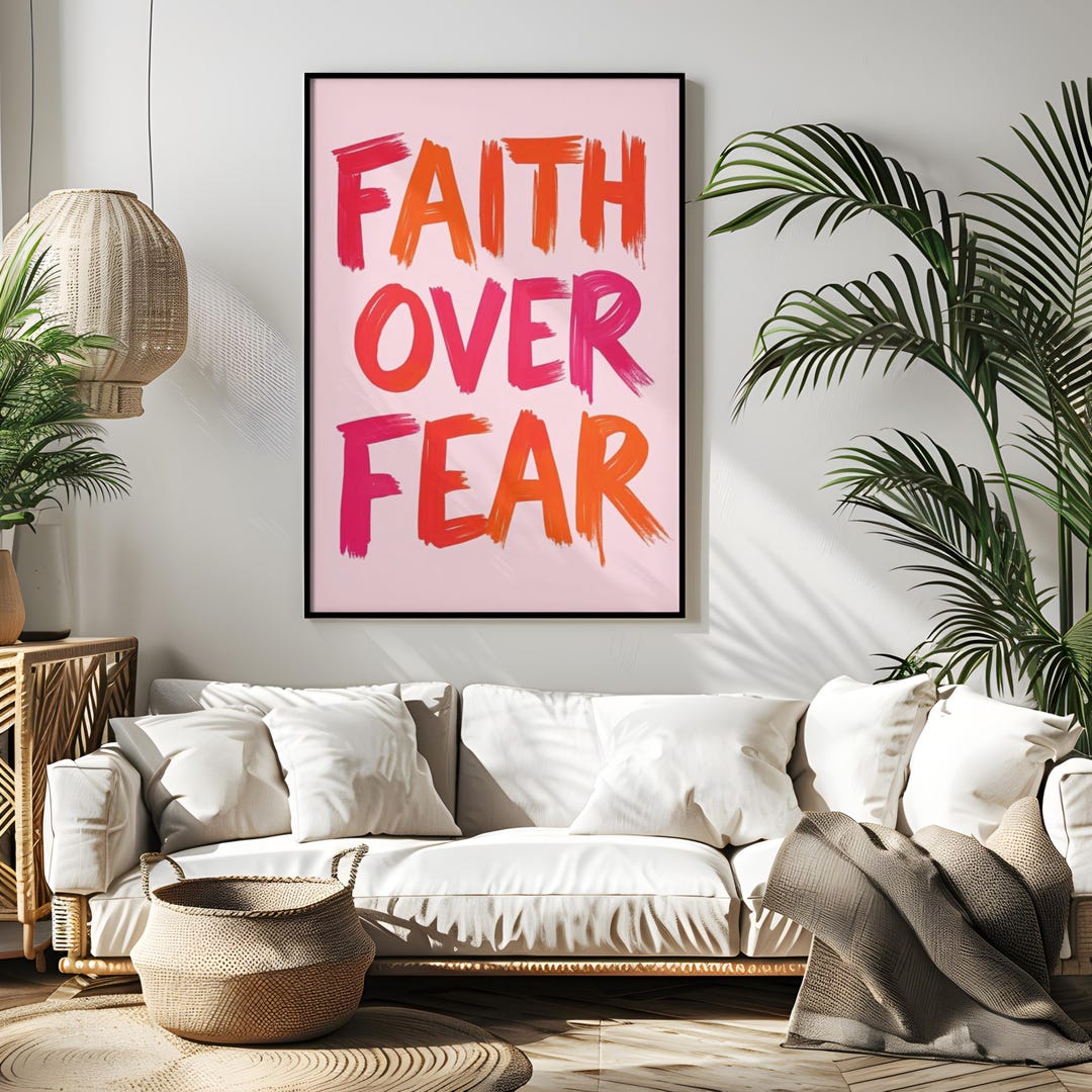 Faith Over Fear Poster – Colorful Prayer Art - Religious Quote Print in ...
