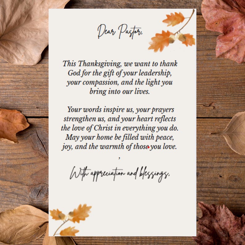 Thanksgiving Pastor Card – Christian Fall Church Greeting (PDF) - Etsy